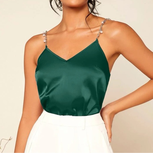 Tops | Luxe Chains Pearls Strap Cami Top | Poshmark